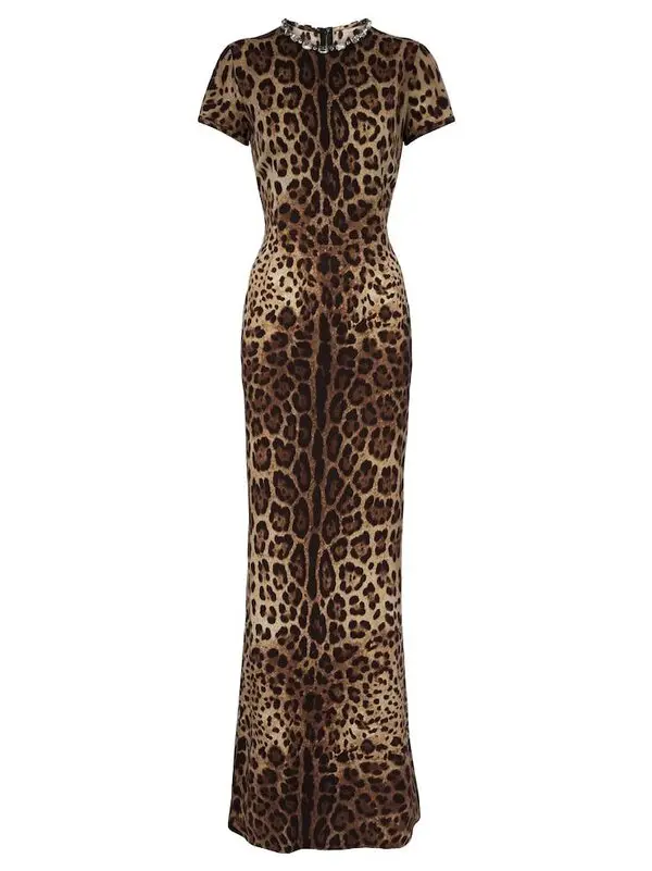 Dolce & Gabbana Embellished Leopard-print Silk-blend Gown - Brown