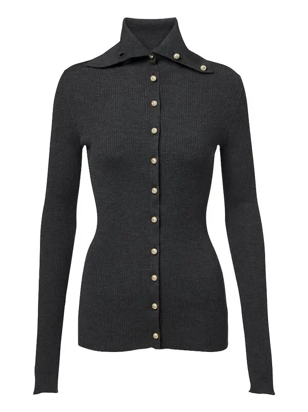 Dolce & Gabbana Embellished Ribbed-knit Wool Cardigan - Grey