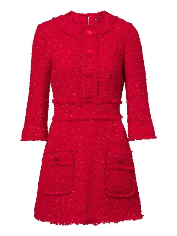 Dolce & Gabbana Cotton-blend Bouclé Mini Dress In Bright - Red