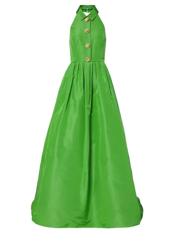 Carolina Herrera Embellished Pleated Silk Gown - Green