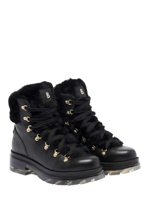 Bogner Swansea B Leather Lace-up Shearling Boots - Black