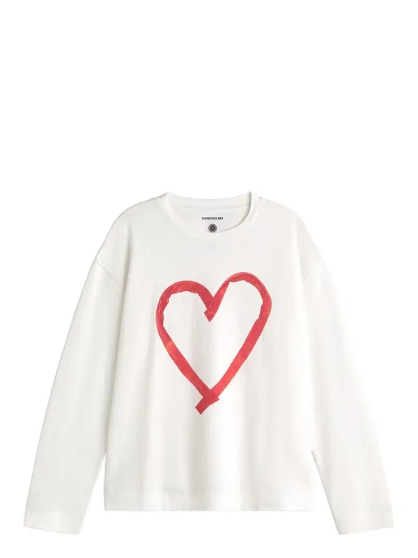 THINKING MU Heart Tape Long Sleeve T-shirt - White