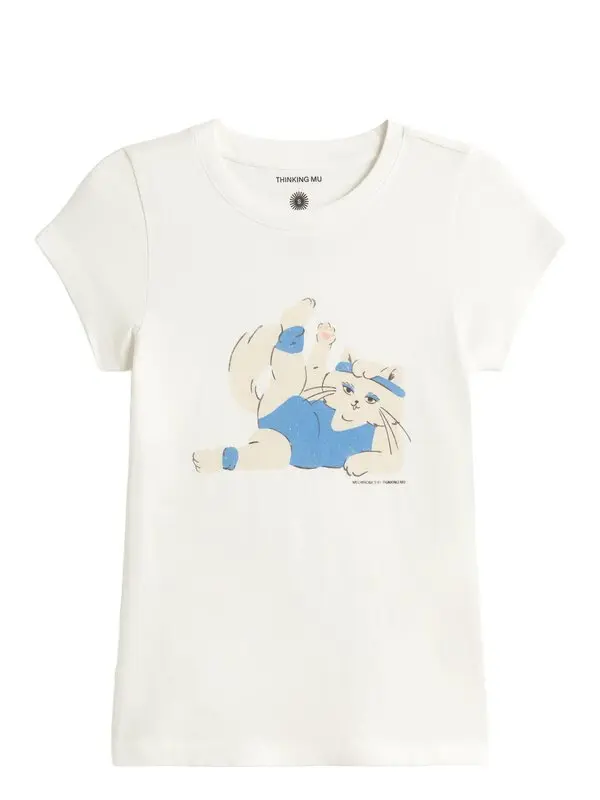 THINKING MU Organic Cotton Slim Fit Printed T-shirt - White