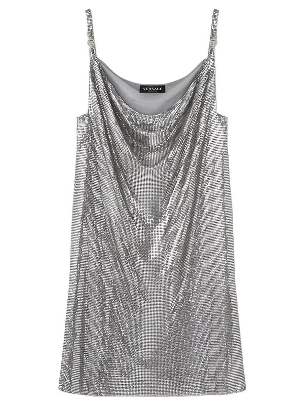 Versace Metal Mesh Slip Mini Dress - Silver