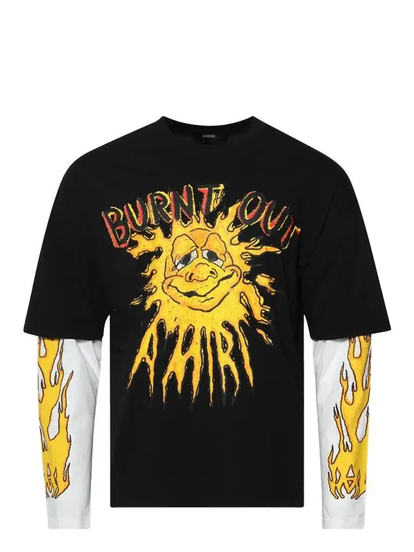 Amiri Burnt Out Double Layer Sleeve Tee - Black