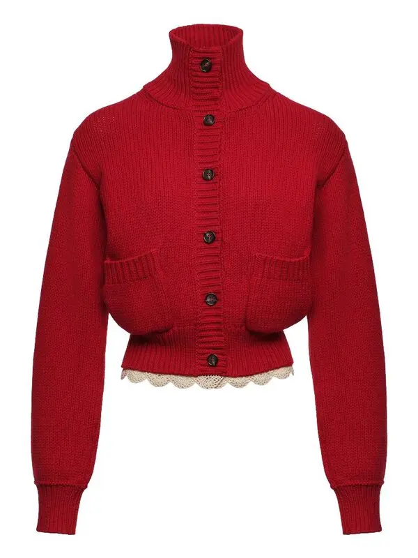 Magda Butrym Cinched Cardigan With Lace Trim - Red