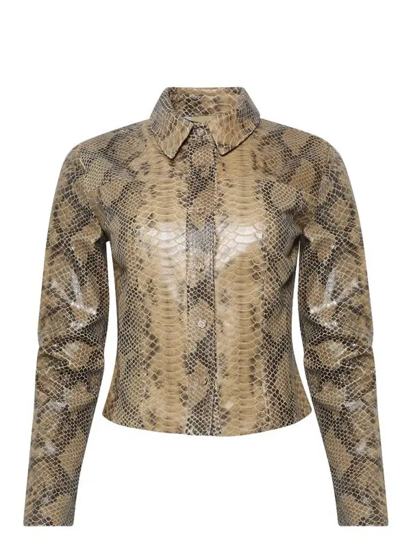 Zeynep Arçay Snake Print Leather Shirt - Camel