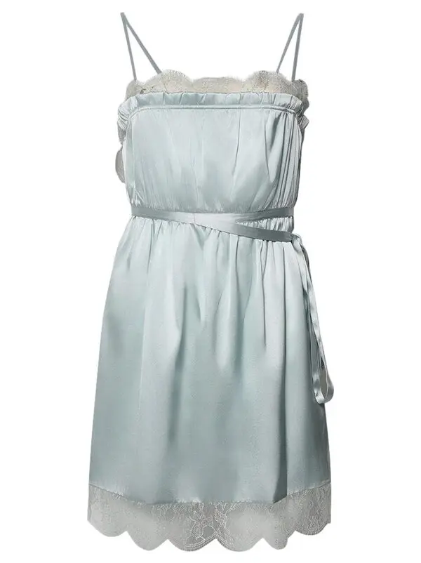 Zeynep Arçay Lace Detailed Mini Silk Dress - Green