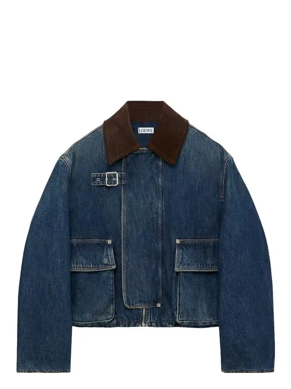 Loewe Short Denim Jacket With Corduroy Collar - Blue