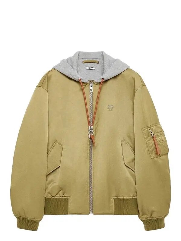 Loewe Bomber Jacket With Drawstring Hood And Zip Pocket - Green