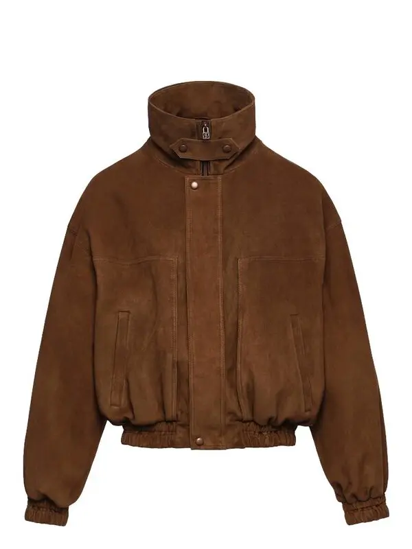 Magda Butrym Oversized Leather Aviator Jacket With Snap Collar - Brown