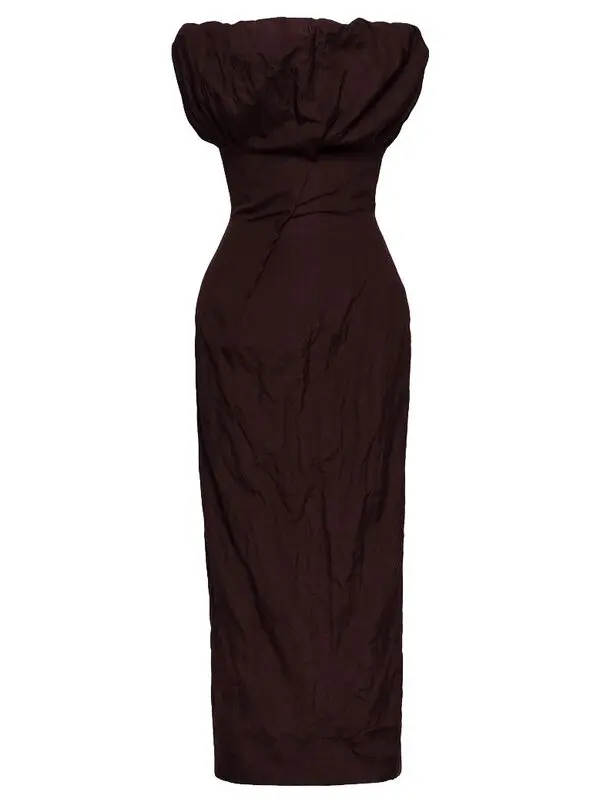 Magda Butrym Sculptural Neckline Fitted Dress - Brown