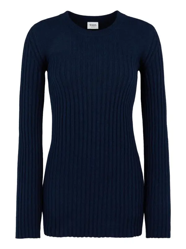 TOD'S Cashmere Blend Ribbed Pullover - Blue