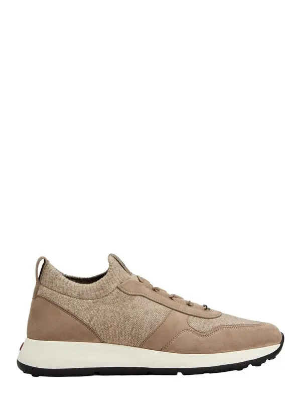 TOD'S Pashmy Suede And Knit Sneakers With Red Dot Detailing - Beige