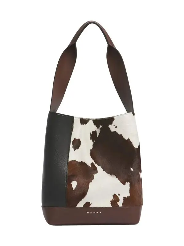 Marni Leather And Hair-on Hide Tote - Black