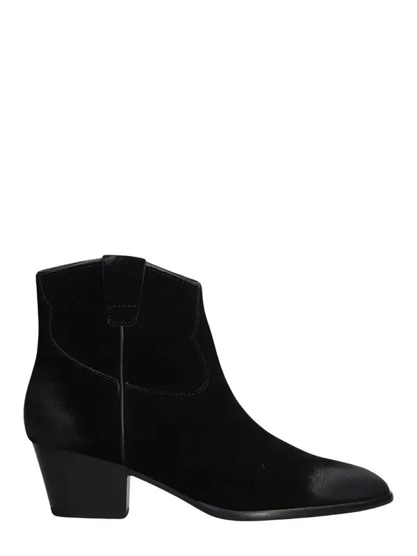 Ash Fame Leather Pointed Toe Mid Heel Boots - Black