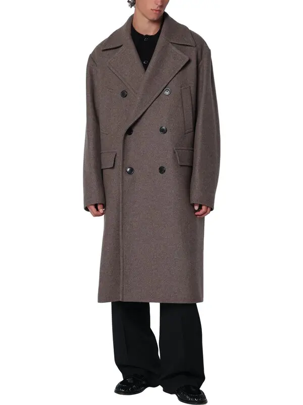 Dries Van Noten Mélange Taupe Wool Blend Double-breasted Coat - Beige