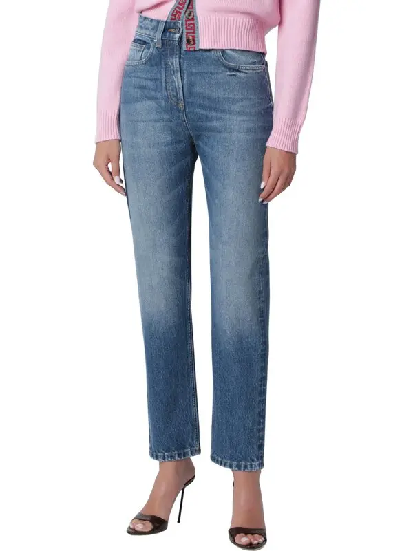 Versace High-waisted Straight-leg Cotton Jeans - Light Blue