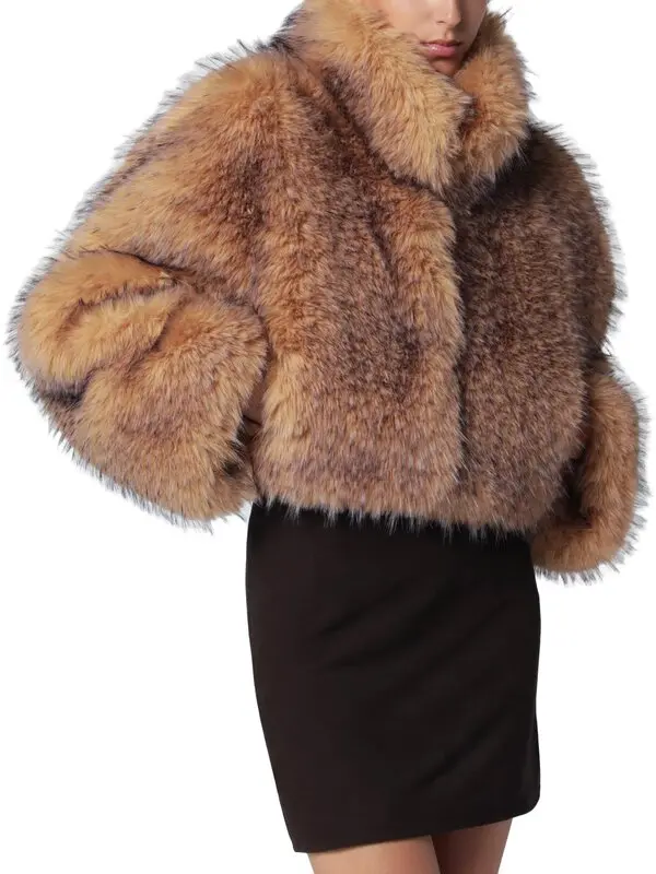 ROTATE BY BIRGER CHRISTENSEN Faux Fur Cropped Jacket - Beige