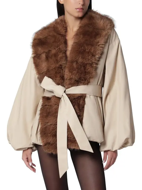 ROTATE BY BIRGER CHRISTENSEN Jacket With Faux Fur Collar - Beige