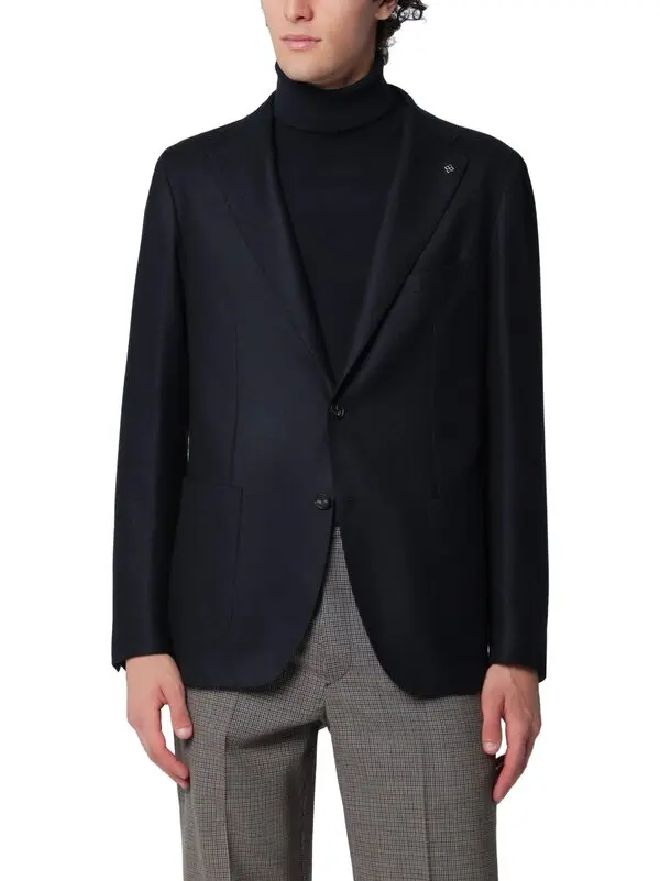 Tagliatore Navy Single-breasted Wool And Cashmere Jacket - Blue