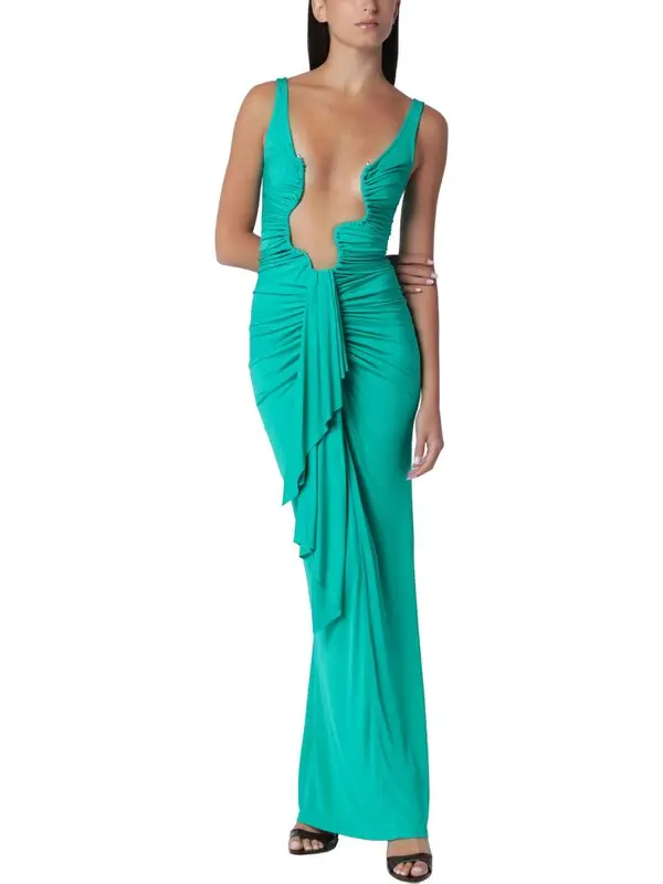 Christopher Esber Draped Malachite Viscose Maxi Dress - Green