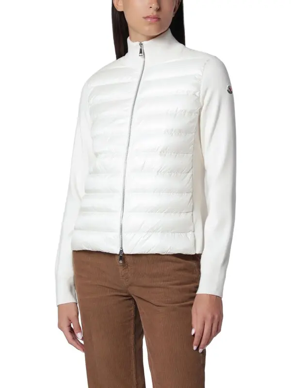 Moncler Padded Zip-up Cardigan With Wool Sleeves - White