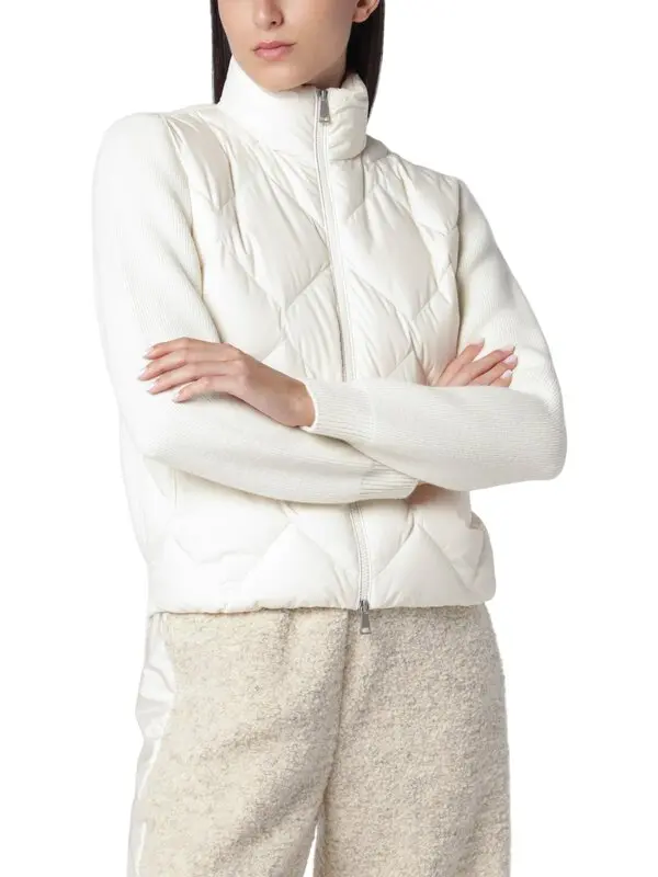 Moncler Padded Zip-up Cardigan With Wool Sleeves - White