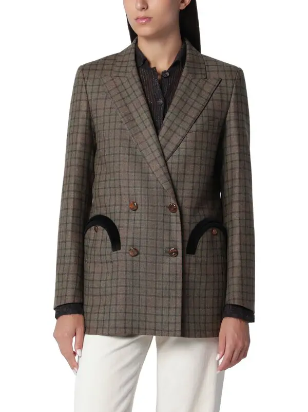 BLAZÉ MILANO Double-breasted Checkered Jacket In Wool And Cashmere - Green