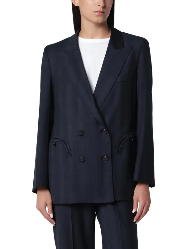 BLAZÉ MILANO Double-breasted Navy Jacket With Prince Of Wales Pattern In Wool - Blue
