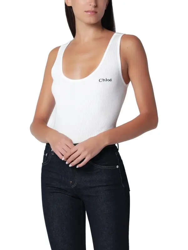 Chloé Ribbed Tank Top With Embroidered Logo - White