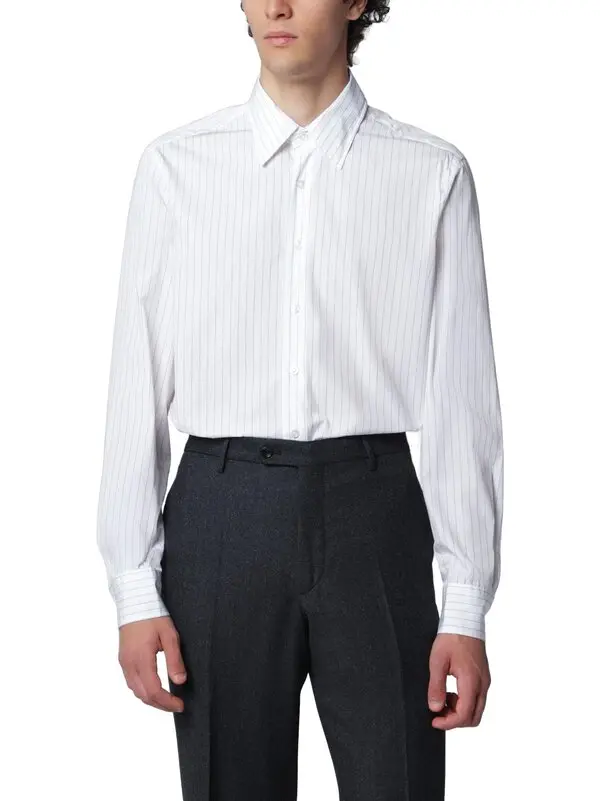 LARDINI Cotton Shirt With Fine Stripes - White