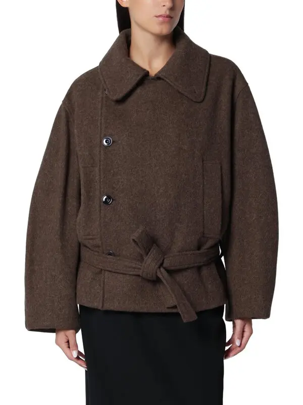LEMAIRE Short Felted Wool And Alpaca Wrap Coat - Brown