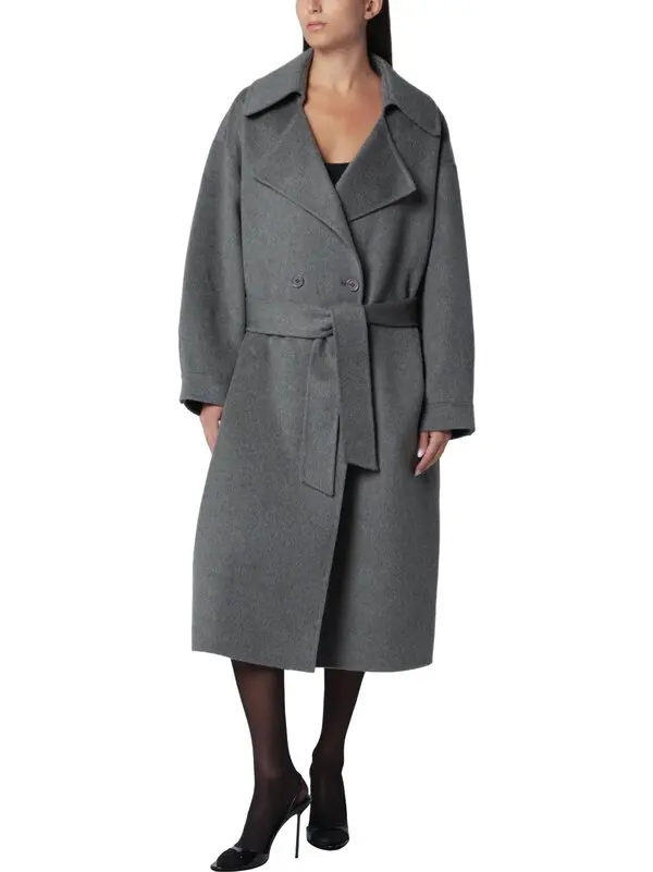 THE FRANKIE SHOP Double-breasted Belted Wool Blend Coat - Grey