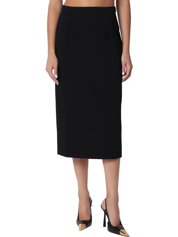 Alessandra Rich Wool Crêpe Pencil Midi Skirt - Black