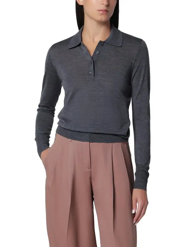 GOLDEN GOOSE Long-sleeved Virgin Wool Polo Shirt - Grey
