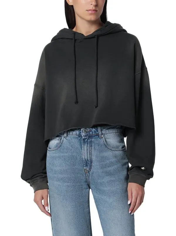 GOLDEN GOOSE Charcoal Cotton Cropped Hooded Sweatshirt - Black