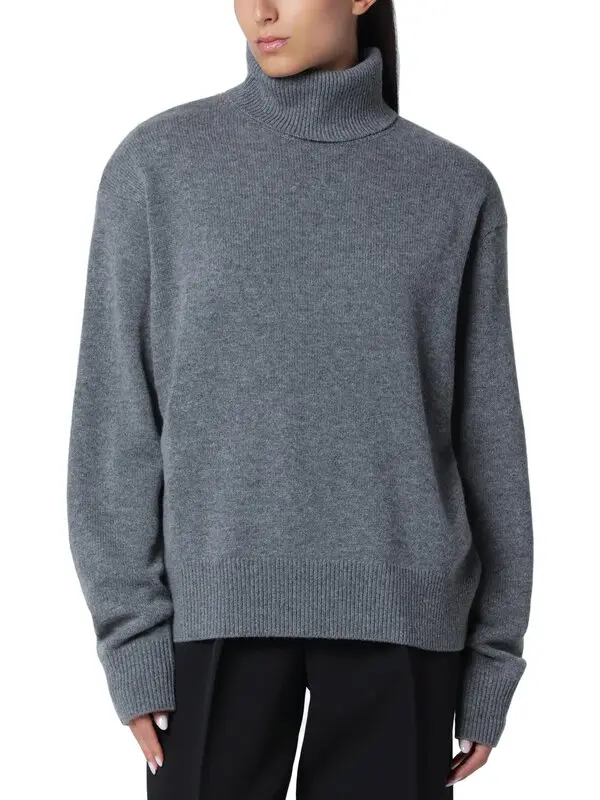 THE FRANKIE SHOP Gala Dark Padded Turtleneck Sweater In Merino Wool - Grey