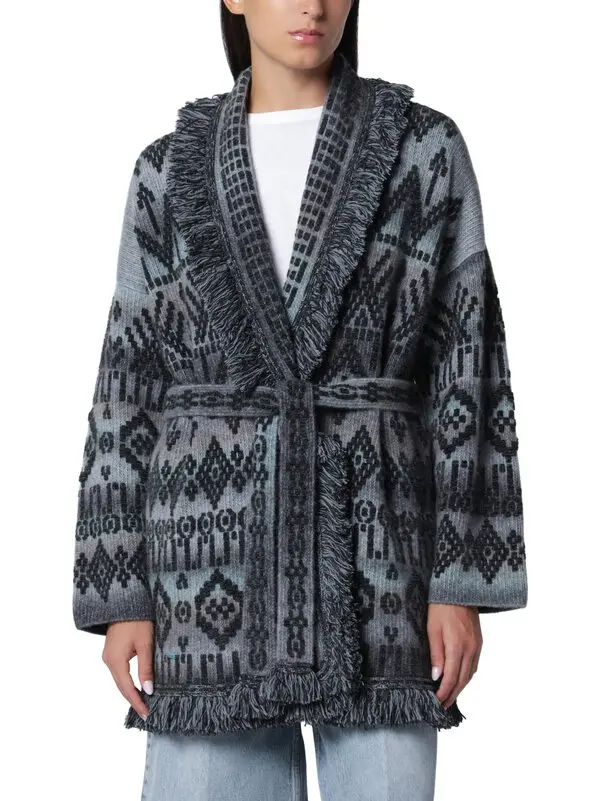 Alanui Dark Jacquard Cardigan With Fringe - Grey