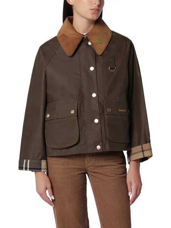 Barbour Waxed Cotton Jacket With Corduroy Collar - Green