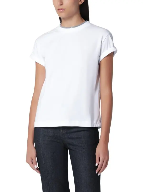 Brunello Cucinelli Crew-neck T-shirt With Monile Detail - White