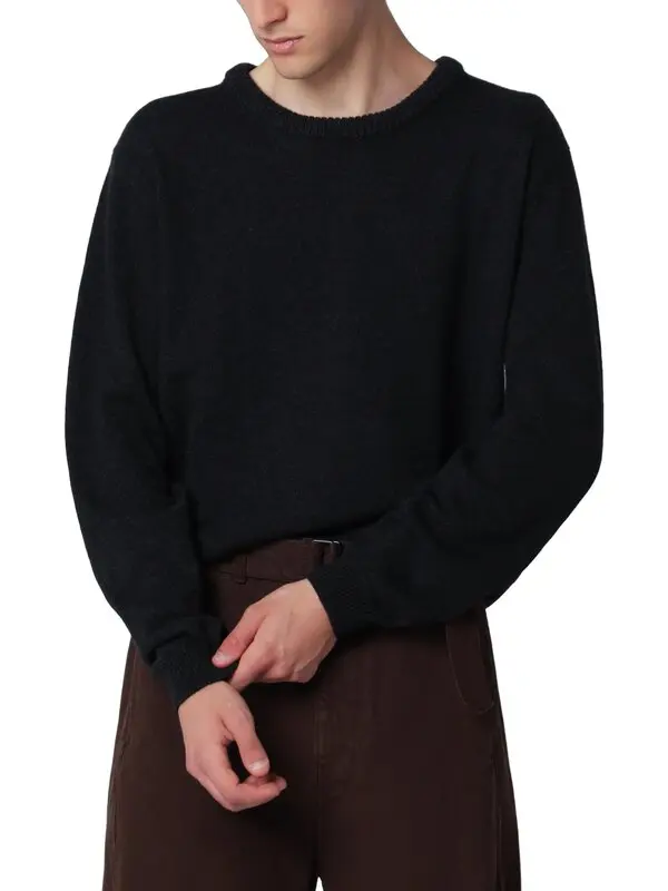 LEMAIRE Coal Alpaca Wool Blend Crew Neck Sweater - Black