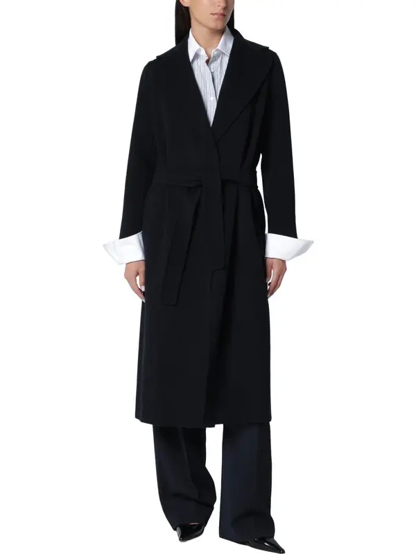 Max Mara Long Robe Coat In Virgin Wool - Blue