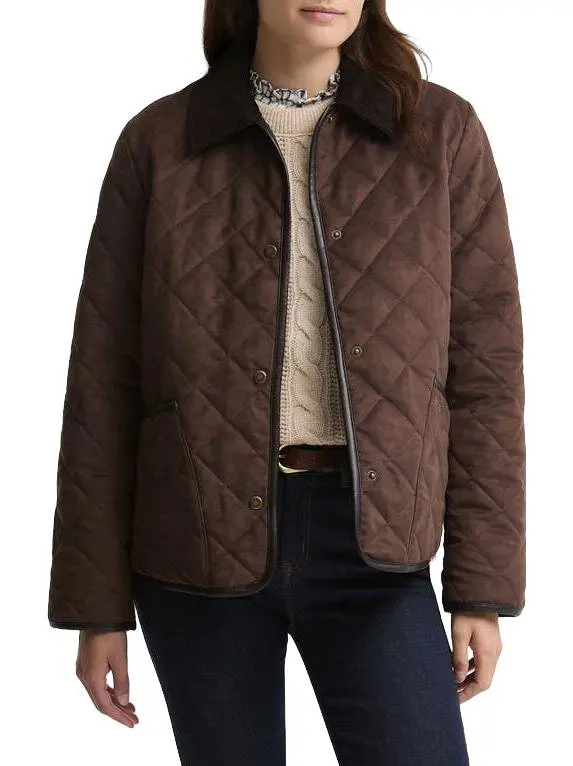 Barbour Sonya Quilted Jacket With Corduroy Collar - Dk Brown/muted