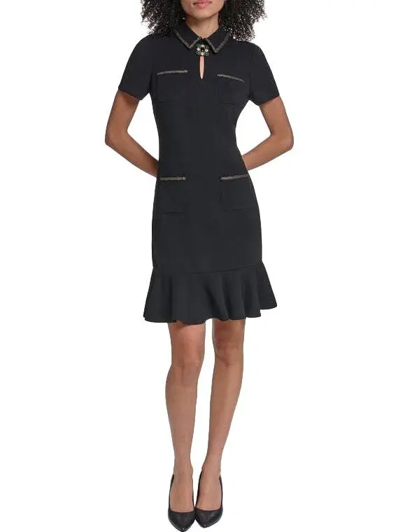 Karl Lagerfeld Paris Scuba Crepe Ruffle Sheath Dress - Black