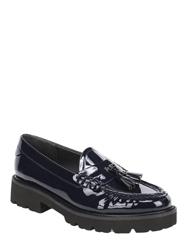 Franco Sarto Glossy Tassel Loafers With Lug Sole - Navy Soft Pu