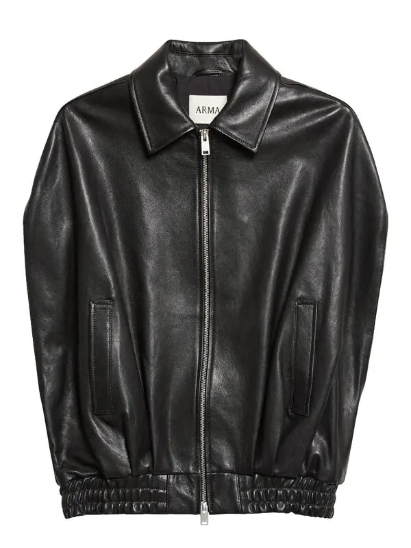ARMA Bina Vegetable Lambskin Leather Cape Jacket - Black