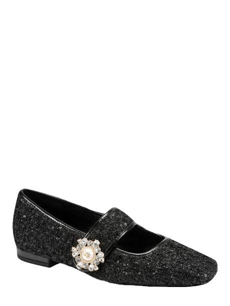 Karl Lagerfeld Paris Isabelle Mary Jane Ballet Flat With Embellished Tweed - Black