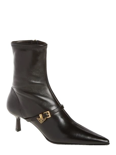 Prada Stretch Leather Ankle Boot With Buckle Detail - Nero