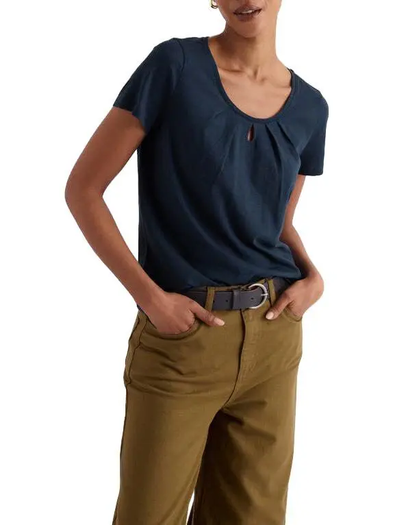 SEASALT CORNWALL Appletree Keyhole Organic Cotton T-shirt - Maritime
